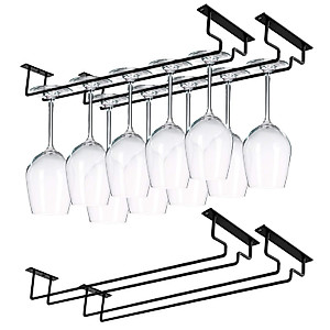 MOCOUM 4 Pack 15.6" Wine Glass Rack Under Cabinet Stemware Rack, Wine Glass Hangers Rack Wire Wine Glass Holder Storage Hanger Hold Up To 10 Wine Glasses for Cabinet Kitchen Bar (Black, 4 pack)