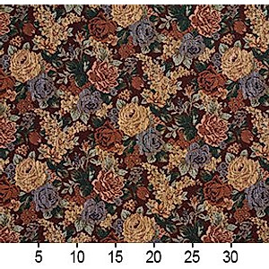 F924 Red and Green Floral Tapestry Upholstery Fabric by The Yard