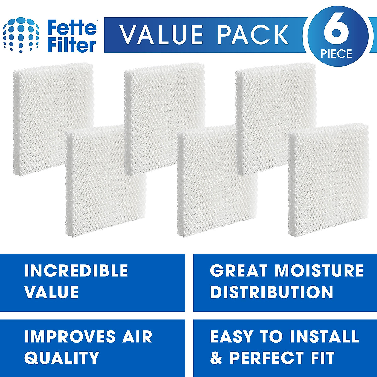 Fette Filter - Filter T Humidifier Wicking Filters Compatible with Honeywell HFT600T HFT600PDQ for Honeywell Tower Humidifier HEV615 Series & HEV620 Series. Includes 6 Replacement Filters.