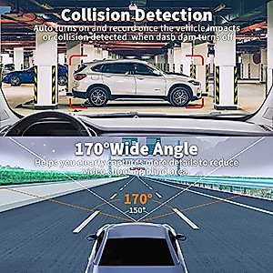 Dash Cam 1080P Full HD, 2 Mounting Options, On-Dashboard Camera Video Recorder Dashcam for Cars with 3" LCD Display, Night Vision, WDR, Motion Detection, Parking Mode, G-Sensor, 170° Wide Angle