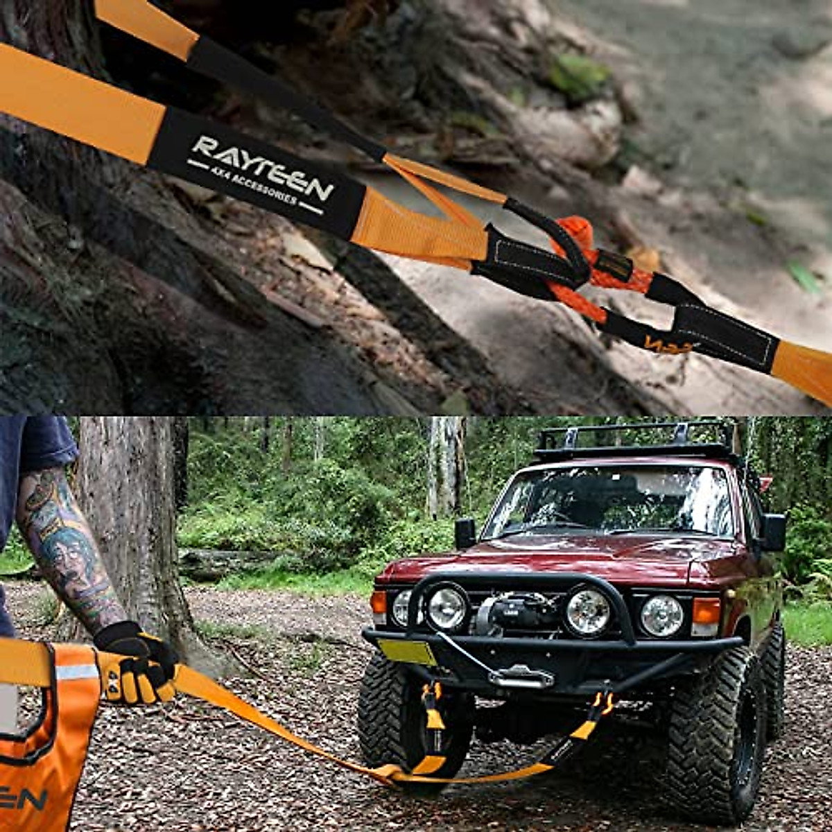 RAYTEEN Genuine 20,000lb Xtreme Heavy Duty Tree Saver | 8.2ft x 3in Vehicle Tow Strap with Reflective Sleeve & Reinforced Loops | Suits for 4x4 Offroad UTV ATV Trucks Boats