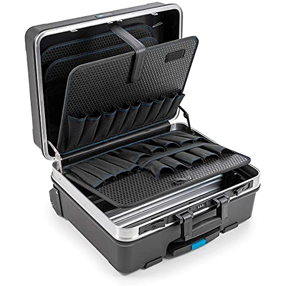 B&W International GO Portable Wheeled Rolling Tool Case Box with Pocket Boards, Black
