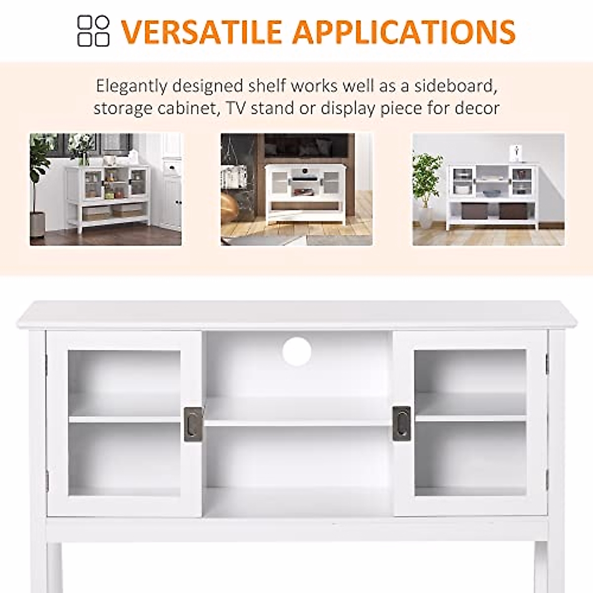 HOMCOM Modern Sideboard Buffet Cabinet, Console Table with Framed Glass Doors, Multiple Storage Options, and Anti-Topple for Kitchen, Living Room, White