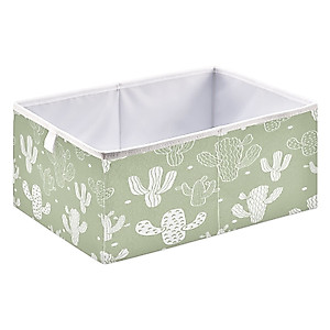 Kigai Cube Storage Bin Green Cactus Print Foldable Storage Basket Toy Storage Box for Home Organizing Shelf Closet Bins, 11 x 11 x 11-Inch