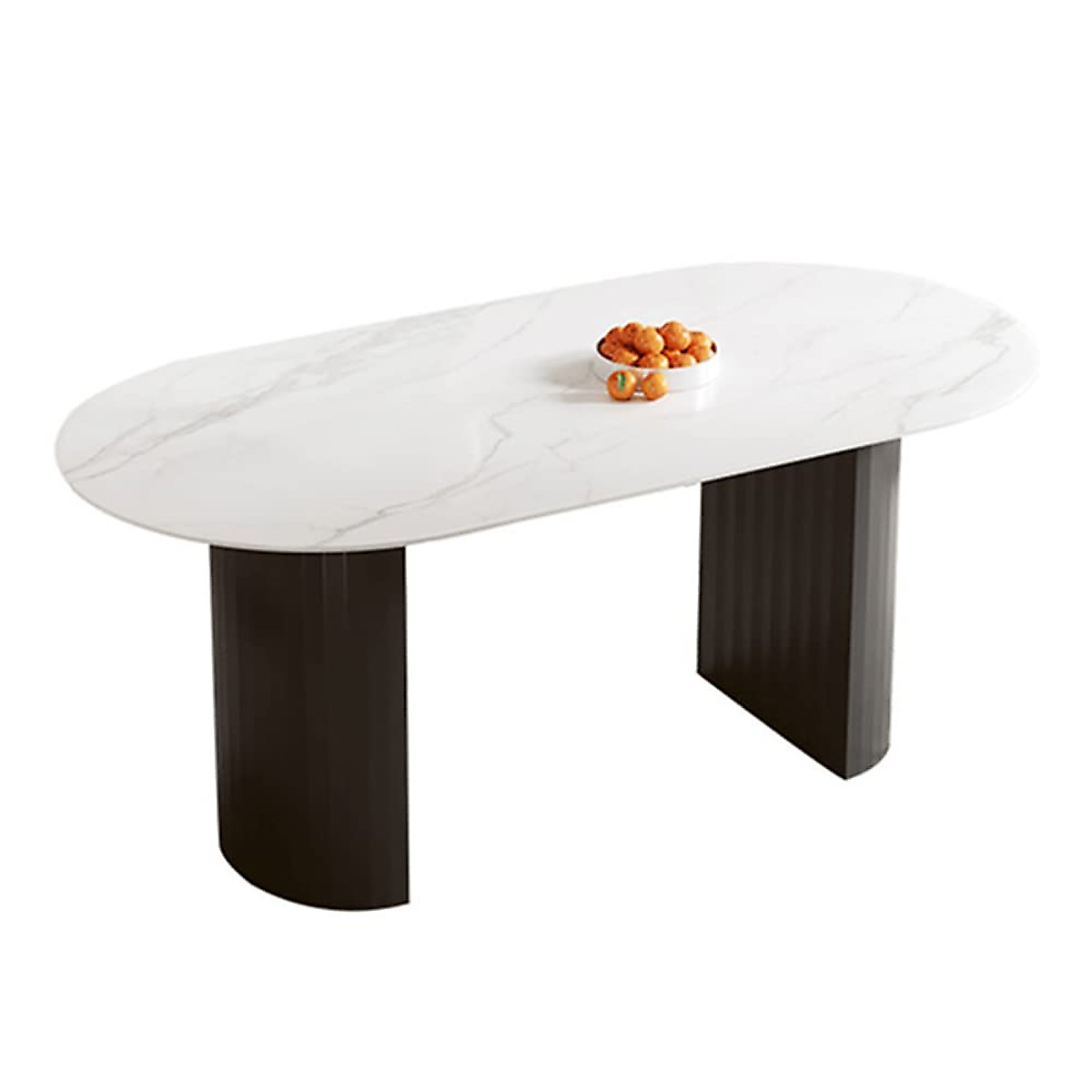 LITFAD Modern Oval Dining Table - 51.2" L x 31.5" W x 29.5" H, Slate Top, Restaurant Table, Double Pedestal, No Chairs Included