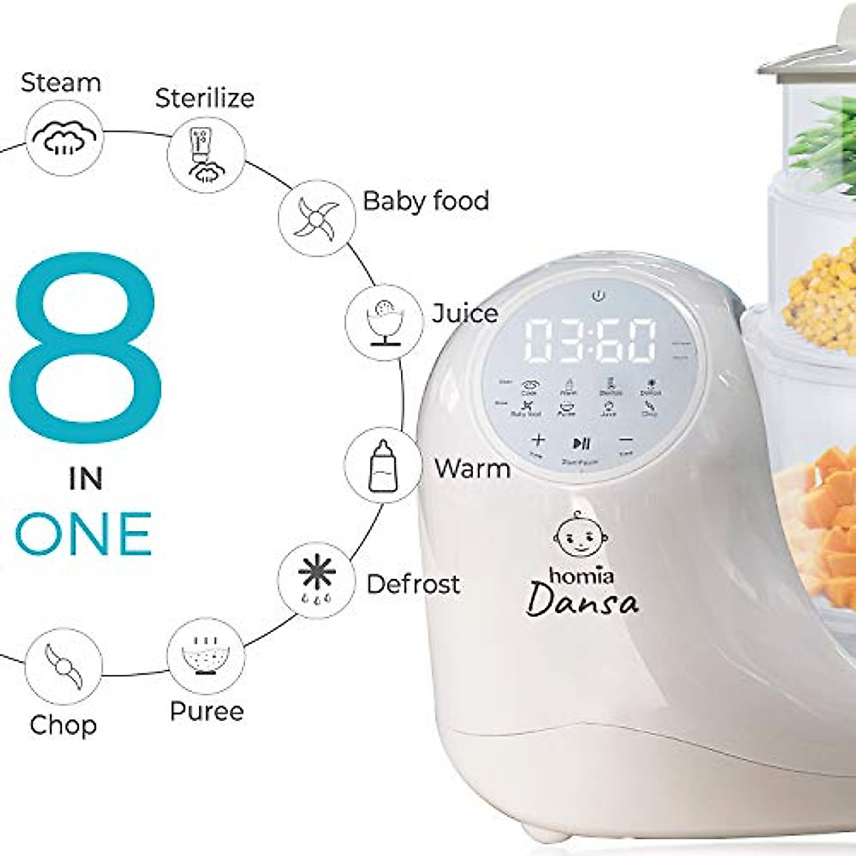 Baby Food Maker Chopper Grinder - Mills and Steamer 8 in 1 Processor for Toddlers - Steam, Blend, Chop, Disinfect, Clean, 20 Oz Tritan Stirring Cup, Touch Control Panel, Auto Shut-Off, 110V Only
