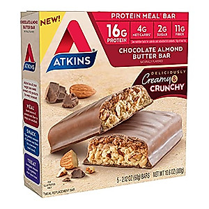 Atkins Chocolate Almond Butter Protein Meal Bar, Keto Friendly, 5 Count
