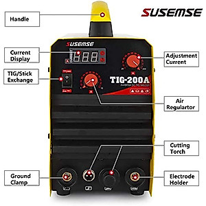TOSENBA TIG Welder Stick Arc Welder Machine 200Amp Dual Voltage TIG Welding 110/220V DC IGBT Inverter Digital Display Portable 2 in 1 Multi-process Tig/MMA Welding Machine