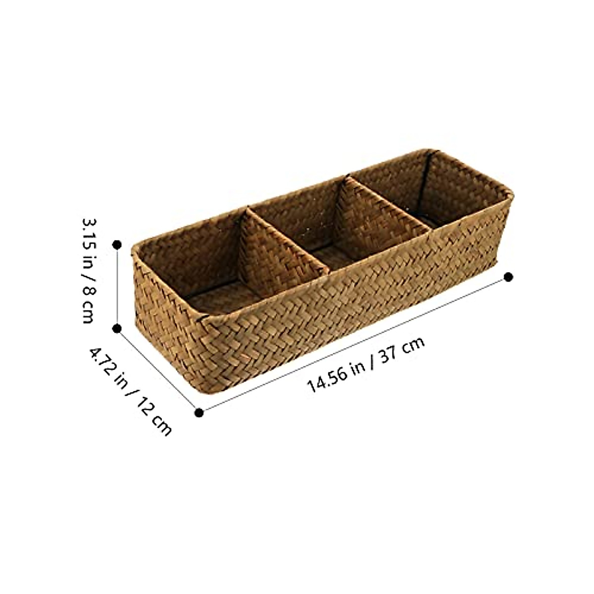 DOITOOL Sea Grass Basket Handwoven Water Hyacinth Storage Baskets 3- Section Wicker Cube Baskets Rectangular Sundries Organizer Caddy for Home Office