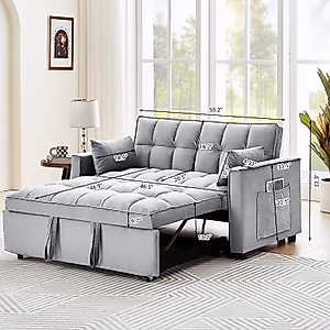 CALABASH 3 in 1 Sleeper Sofa Couch Bed, Small Tufted Velvet Convertible Loveseat Futon Sofa w/Pullout Bed, Adjustable Backrest, Pillows, Multi-Pockets for Living Room Apartment