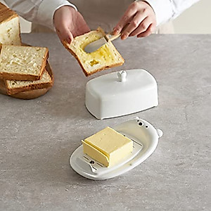 Toptier Butter Dish with Lid, Cute Bear Butter Dish , Porcelain Butter Keeper, Butter Holder with Handle Cover, Butter Container Perfect for East & West Coast Butter, White