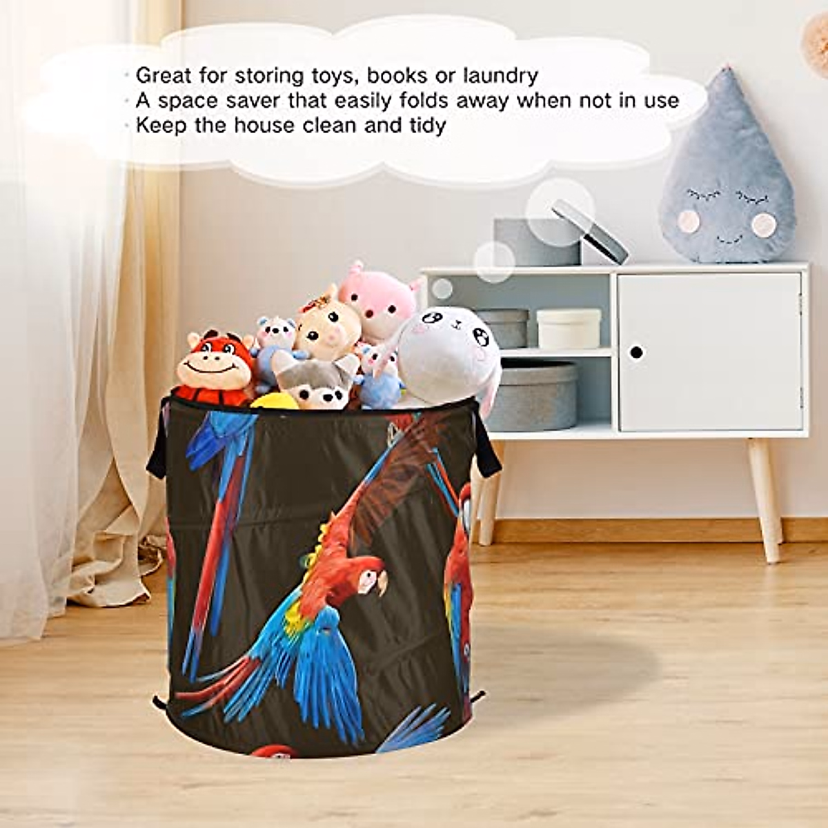 Parrot Pop Up Laundry Hamper With Lid Foldable Laundry Basket With Handles Collapsible Storage Basket Clothes Organizer for Travel Kids Room