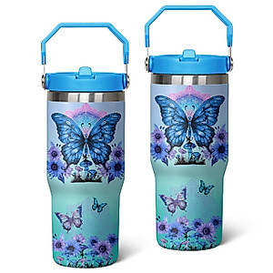 30oz Insulated Butterfly Tumbler with Handle, Featuring a Leak-proof 2-in-1 Lid and Straw, a Vacuum-insulated Travel Coffee Mug, Portable Stainless Steel Water Bottle, Suitable for Both Women and Men