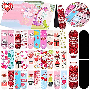 FiGoal 30 Pack Valentine's Day Magnetic Bookmark with 30 Valentine's Day Cards Kids Classroom Assorted Stationery Value Gift Set in 30 Different Designs Classroom Exchange Party Supplies