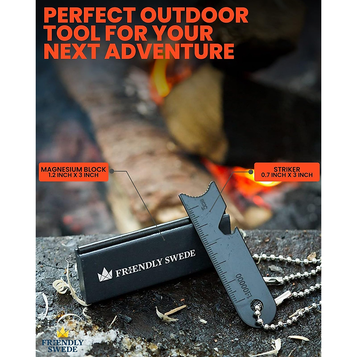 The Friendly Swede Magnesium Fire Starter Kit - Firestarter, Flint and Steel Fire Starter Kit, Flint Fire Starter Survival Tool, Camping Fire Starter, Fire Steel, Flint Striker, Fire Striker (3 Pack)