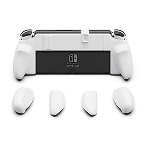 Skull & Co. NeoGrip: an Ergonomic Grip Hard Shell with Replaceable Grips [to fit All Hands Sizes] for Nintendo Switch OLED and Regular Model [No Carrying Case] - White