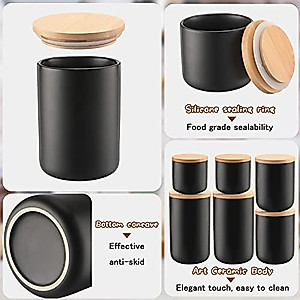 Hoolerry Black Kitchen Canisters Airtight Coffee Canisters Set with Bamboo Lids Set of 6 Flour and Sugar Containers Ceramic Airtight Jar for Food Coffee Tea Spice Seasoning, 3 Sizes