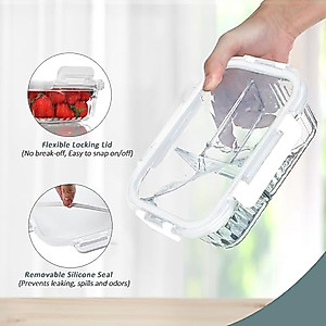 KOMUEE Glass Meal Prep Containers 3 Compartment with lids, 5 Pack 36 oz, Airtight Food Storage Glass Lunch Bento Box, Dishwasher and Microwave Safe,White