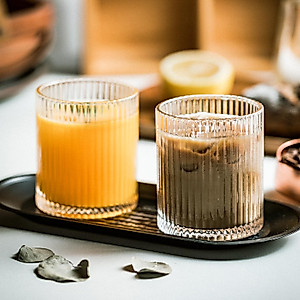 INSETLAN Set of 8 Ribbed Glassware - 4 Large Glasses 17 oz, 4 Rocks Glass Cups 10 oz, Vintage Glassware Cocktail Glasses, Ideal for Beer, Juice, Water, Ice Coffee Cup, Whiskey, Mixed Drinkware