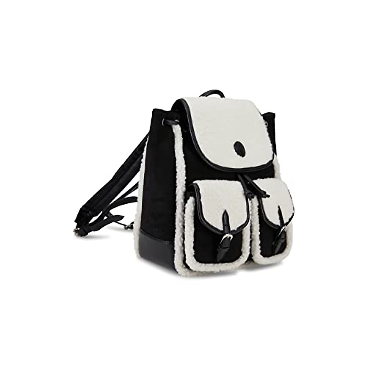 BEARPAW Women's Vintage Drawstring Flap Backpack/Bookbag for Laptop, School, College Students, Office, and Travel - Cute Fashion Backpack, Black Multi