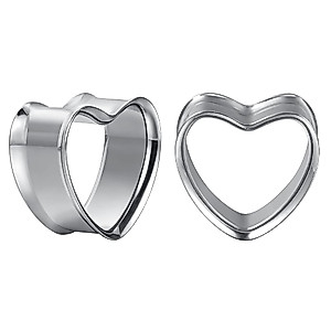 COOEAR 1 Pair Stainless Steel Gauges For Ears Heart Shape Ear Tunnels Plugs Flesh Stretchers Expander 0g to 1 Inch.