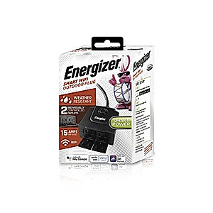 Energizer Smart Wi-Fi Outdoor Plug, Water-Resistant, 2 Individually Controlled Outdoors, Customizable Schedules/Remote Access with App, Compatible with Alexa, Siri, Google Assistant