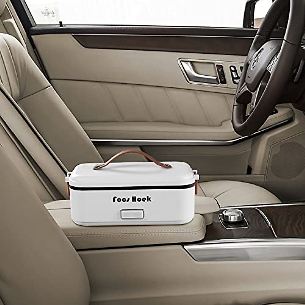 Focs Hoek Electric Lunch Box, 2-In-1 Portable Food Warmer Lunch Box for Car & Home 110V & 12V 80W Suitable for Cars, Homes, Work, Food-Grade Ceramic Coated Containers SS Fork & Spoon(White)