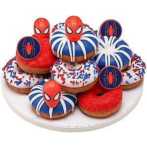 DecoPac Marvel's Spider-Man™ Spider and Mask Rings, Spider-Man Cupcake Decorations, Red and Blue Food Safe Cake Toppers – 24 Pack