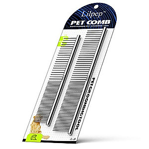 Pet steel comb grooming comb, double-sided stainless steel dog comb, available in 2 different sizes, Lilpep is used for cleaning and massage, grooming, removing tangles, suitable for pet cats and dogs