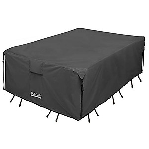 ULTCOVER Rectangular Patio Heavy Duty Table Cover - 600D Tough Canvas Waterproof Outdoor Dining Table and Chairs General Purpose Furniture Cover Size 64L x 52W x 28H inch, Black