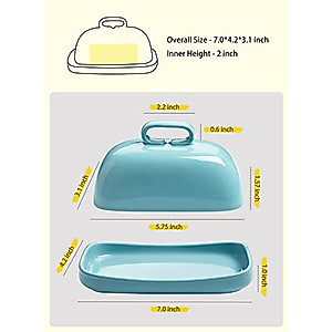 Better Butter Porcelain Butter Dish, Butter Dish with Lid, Butter Keeper - Hold 4oz East/West Coast Butter Stick and 8oz Kerrygold Butter - Easy to Grip, Turquoise