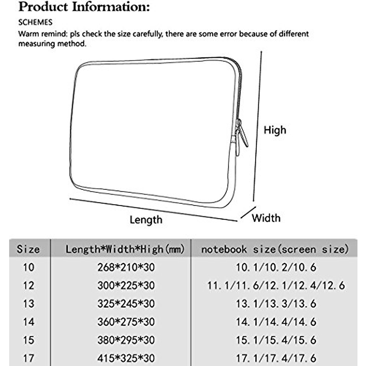icolor 15" Laptop Sleeve Bag Case 14.5" 15.4" 15.6" inch Soft Neoprene Notebook Protection Sleeve Computer PC Cover Pouch Holder