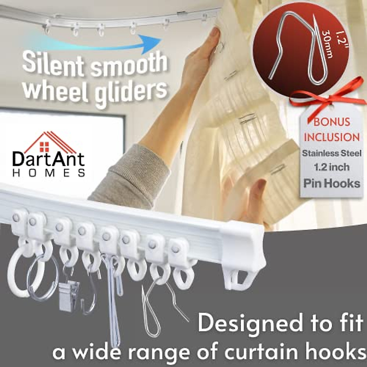 DartAnt - Heavy Duty Flexible Curtain Track 10ft (3.05m) Ceiling Mount Room Divider Track, Curved Rods for shower Curtains, RV Camper curtain privacy