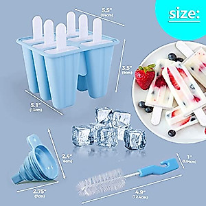 Silicone Popsicle Molds, 6 Pieces Ice Pop Molds, BPA Free Popsicle Mold Reusable Easy Release Ice Pop Maker, Popsicle Mould with Cleaning Brush and Silicone Funnel, Popsicle Molds Blue