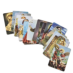 3X2.1Inch Catholic Paper Prayer Card With Metal Box,Assorted Holy Cards with Catholic Saints and Prayers-36Pcs