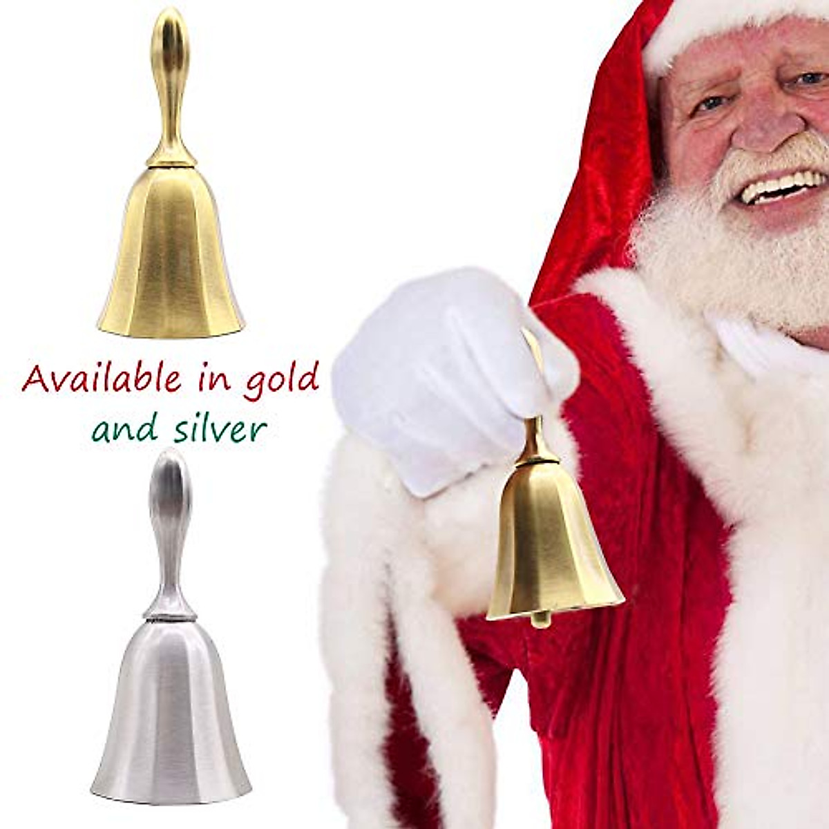 DomeStar Hand Bell, 2PCS Call Bell Wedding Bell Dinner Bell Golden and Pewter Classroom Bell for Kids