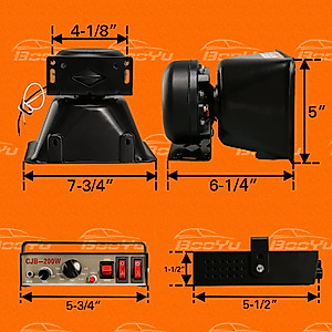 BooYu 12V 200W 9 Tones Police Warning Emergency Siren PA System [Rectangle Speaker][125-135dB][Handheld Microphone][Hands-Free][2 x 10A Switches] for Firefighter Ambulance Vehicles Truck SUV ATV UTV