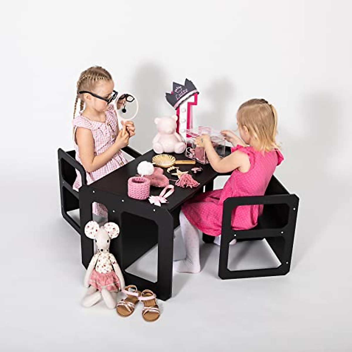 Sweet Home from wood Montessori Wooden Kids Play Table Set, Toddler Table Set or Preschool Learning Table or Chair, Weaning Table, Kids Play Table (Black Color Set 1 Table and 2 Chair)