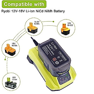 P117 Dual Chemistry Fast Charger Replace for Ryobi 12V-18V Lithium NiCad NiMh Battery Ryobi 18-Volt One+ P102 P108 P189 P197 P103 P105 P107 P190 P191 PBP002 PBP005