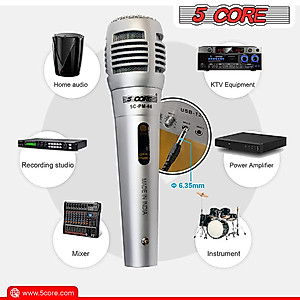 5 CORE Microphone Pair XLR Dynamic Mic Karaoke Singing Handheld Microfono Wired Professional Unidirectional 1/4 Plug in Cord Connection for Vocal DJ Music - PM-66K 1 Pair