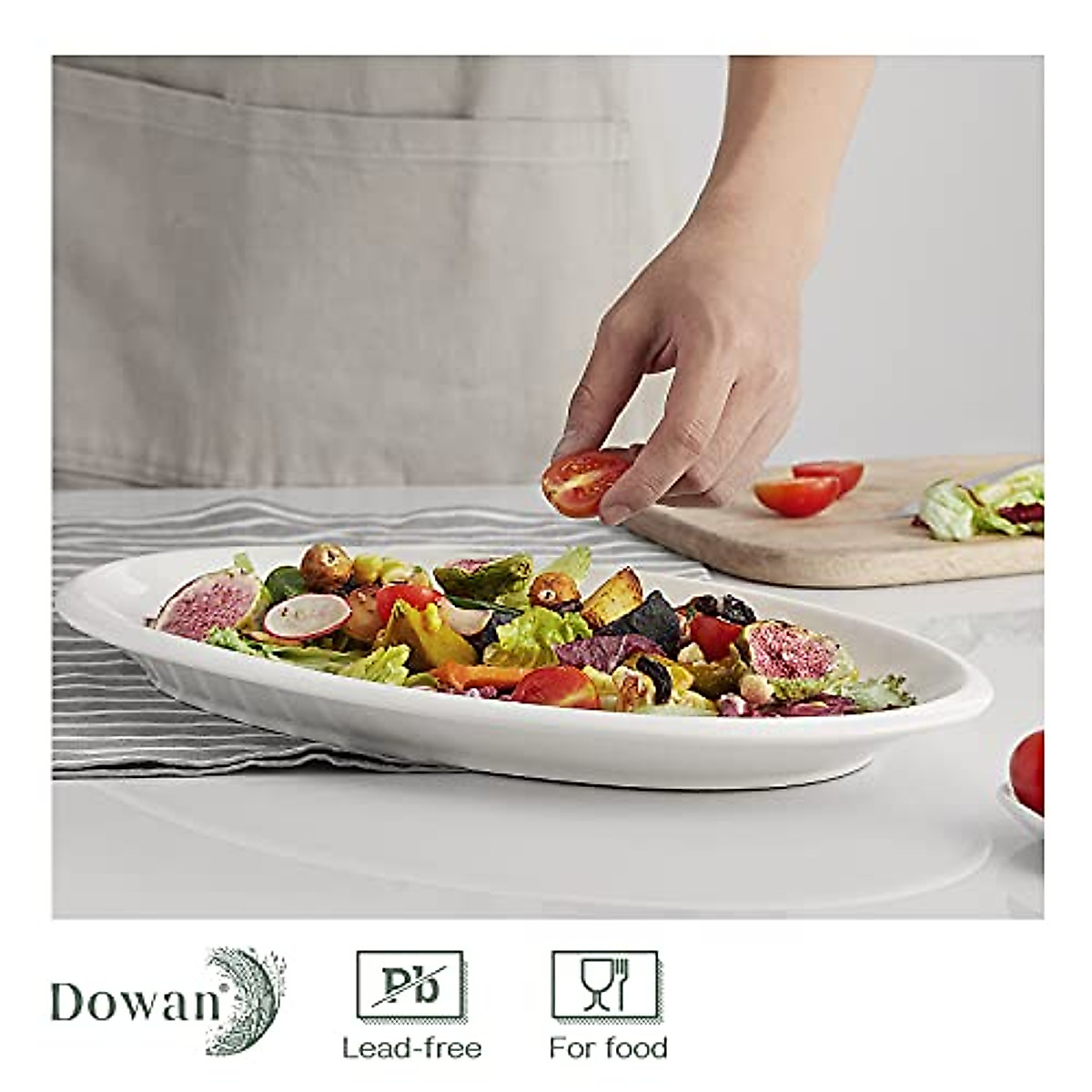 DOWAN 16" Serving Platters, White Serving Platters for Entertaining, Large Oval Porcelain Serving Tray Dinner Platters for Serving Food Appetizers Meat, Serving Dishes for Parties, Set of 2