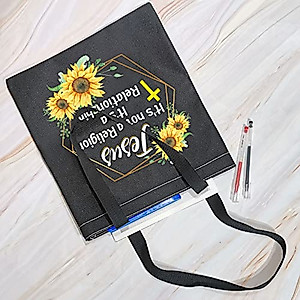 MBMSO Jesus Tote Bag It's Not a Religion It's a Relationship Shoulder Bag Christian Sunflower Gifts Religious Shopping Bags (Jesus TB-black)