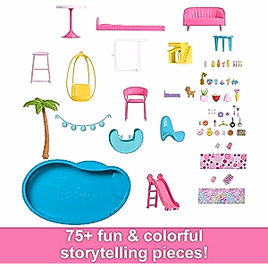 Barbie Dreamhouse 2023, Pool Party Doll House with 75+ Pieces and 3-Story Slide, Barbie House Playset, Pet Elevator and Puppy Play Areas​