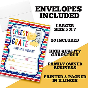 Cute & Silly Shredded Cheese Themed Birthday Party Invitations for Kids, 20 5x7 Fill In Cards with Twenty White Envelopes by AmandaCreation…