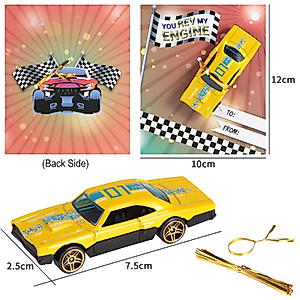 ThinkMax Valentins Day Cards for Kids with 28 Pack Mini Die-Cast Metal Cars, Valentines Classroom Gift Exchange Party Favor Supplies for Boys Girls.