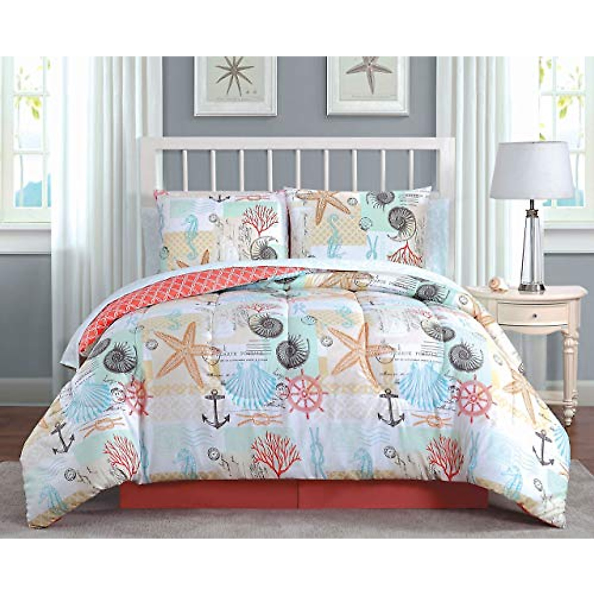 Geneva Home Fashion Belize 8-Piece Bed in a Bag Set, King, Coral