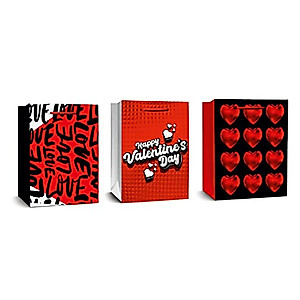 Easykart 12 PCs Valentines Day Paper Gift Bags with Handle 9.5 x 7.75 inch, Elegant Coated Art Paper Wrapping Bags Cardboard Bags for Valentine’s Day Party Favors Funny Gift Exchange Novelty Gift Giving Gift Wrapping