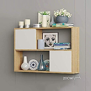 PIBM Stylish Simplicity Shelf Wall Mounted Floating Rack Shelves Solid Wood with Door Bookshelf Show Bearing Strong Living Room Bedroom - 4 Colors, b , 80x20x65cm
