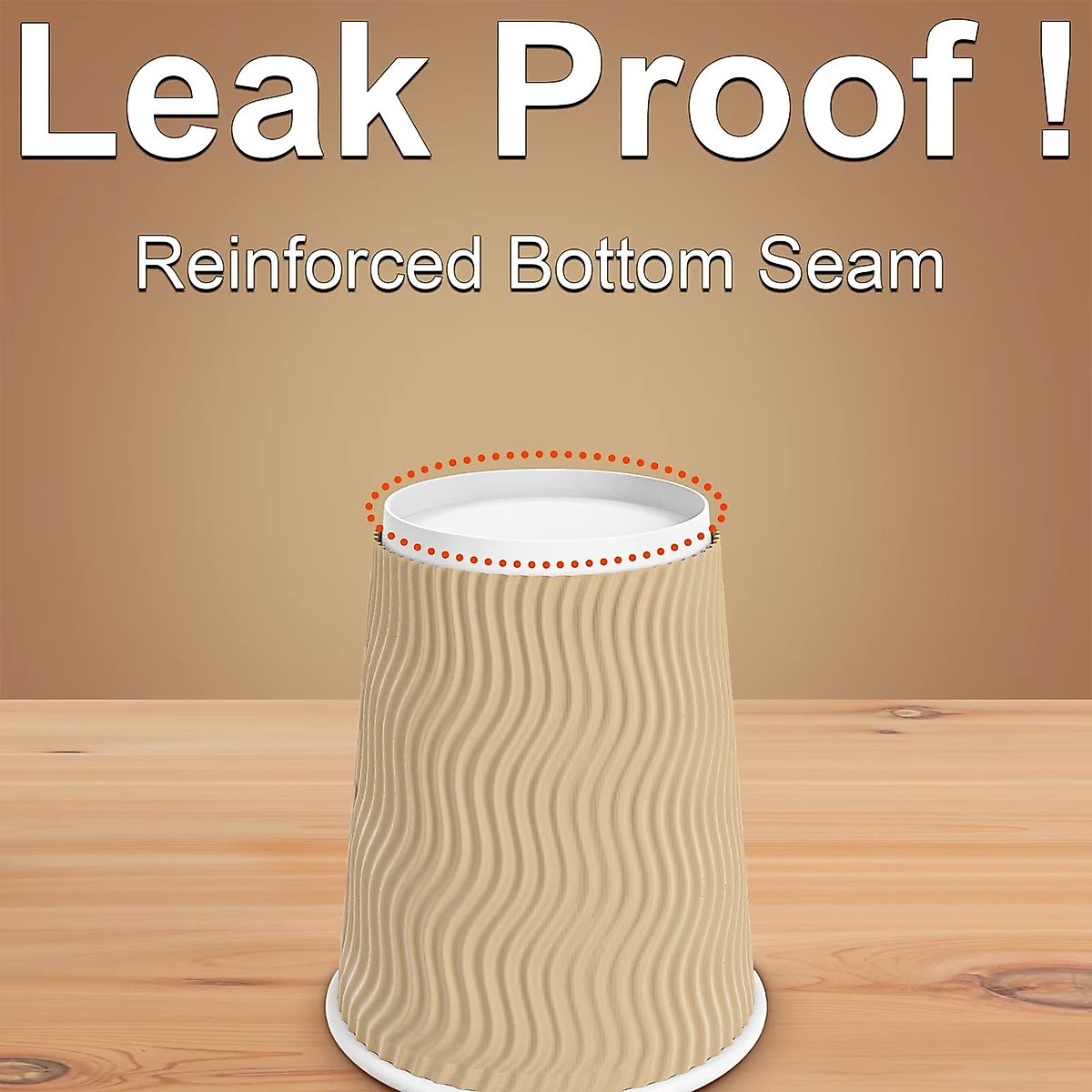 Luckypack Hot Paper Cups_12 oz Disposable Insulated Corrugated Sleeve Ripple Wall Paper Cup for Drink，Hot Coffee Cups （100,12oz Cups） (Brown)