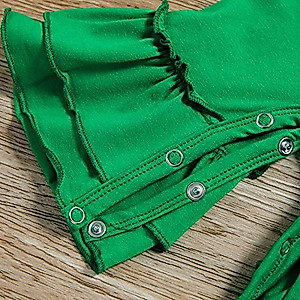 My 1st St. Patricks Day Romper Baby Girl Ruffle Jumpsuit Shamrock Print Long Sleeve Coming Home Outfits+Headband (Green, 1-3 Months)